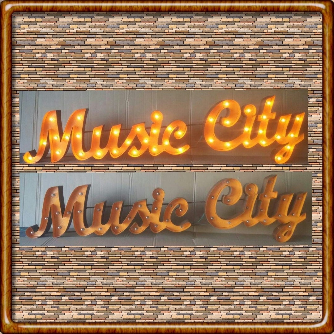 Lighted Music City Sign.music City Signs.music City.red Music City Sign ...