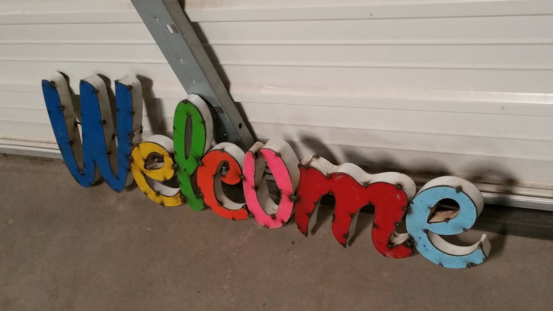 Welcome Sign. Rustic Metal Colorful Welcome Sign Christmas | Etsy