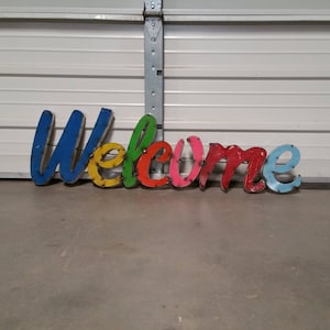 Welcome Sign. Rustic Metal, Colorful Welcome Sign, Christmas Gift Idea ...