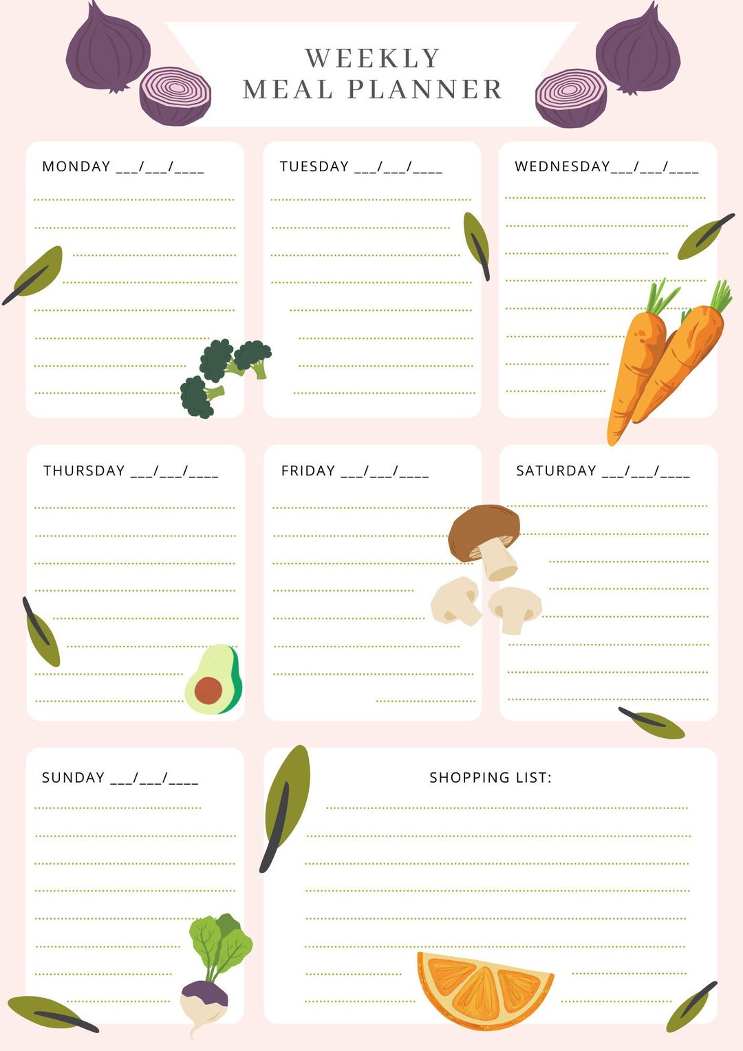 Weekly Meal Planner Printable - Etsy