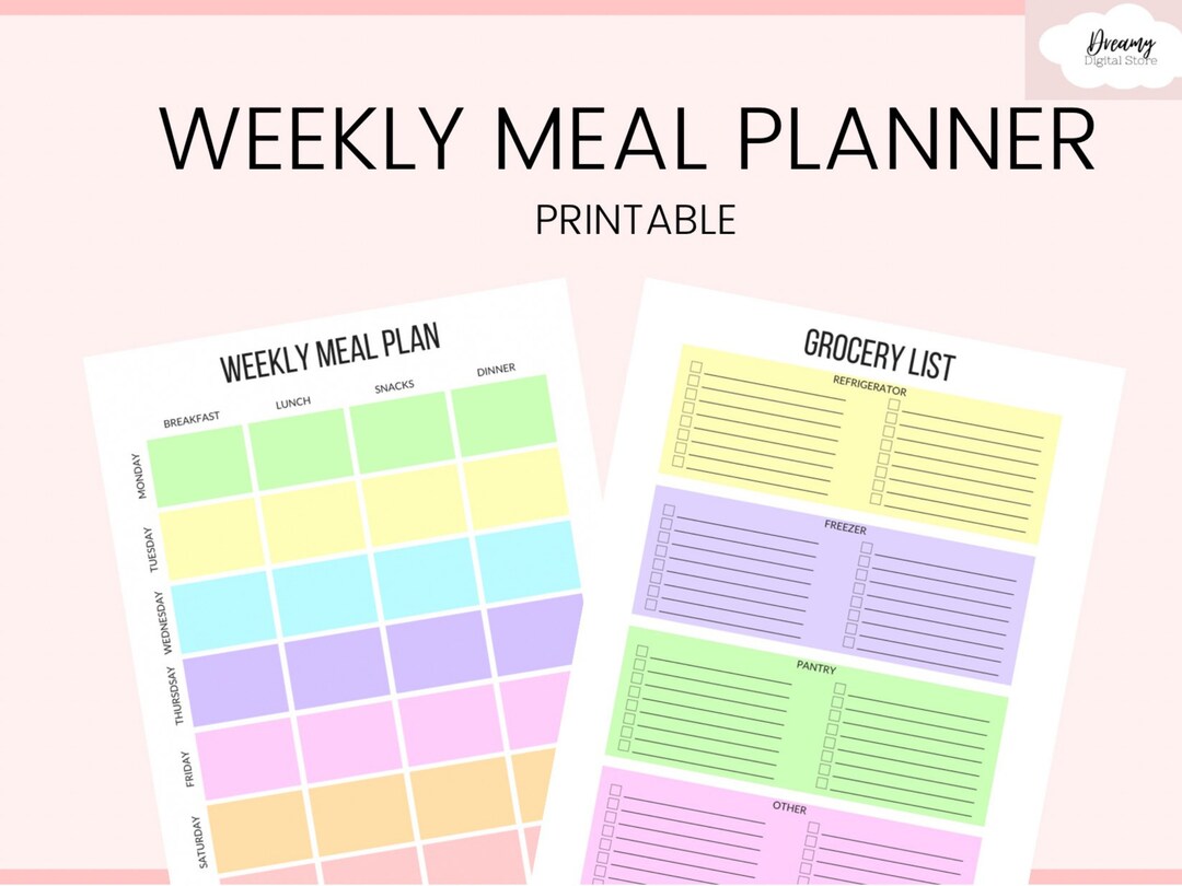 Printable Weekly Meal Planner and Grocery Shopping List - Instant ...