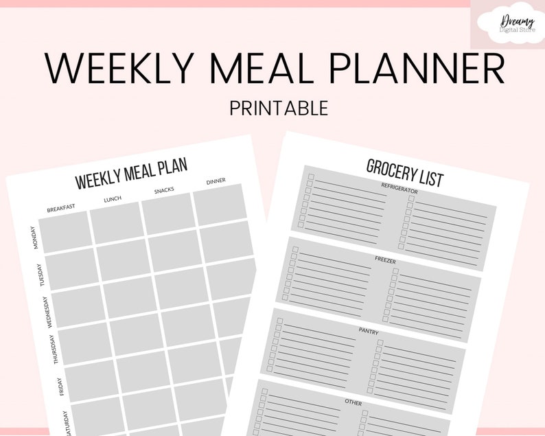 Printable Weekly Meal Food Planner and Grocery Planner / Shopping List ...