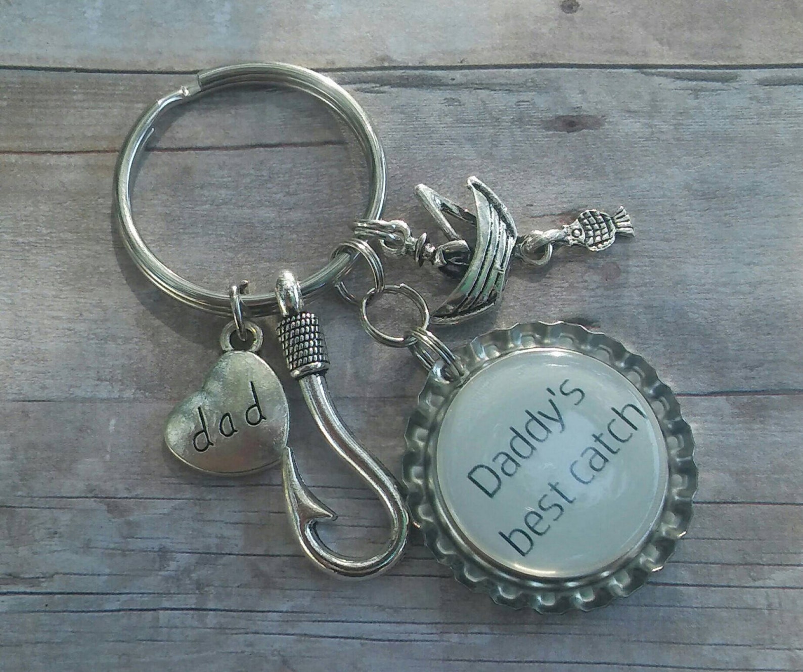 Daddy's Best Catch - Dad Keychain - Custom Dad Keyring - Personalized ...