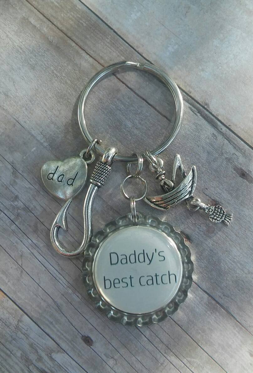 Daddy's Best Catch - Dad Keychain - Custom Dad Keyring - Personalized ...