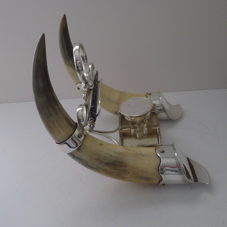 Handsome Antique Horn and Silver Plate Inkwell Dated 1897 - Etsy
