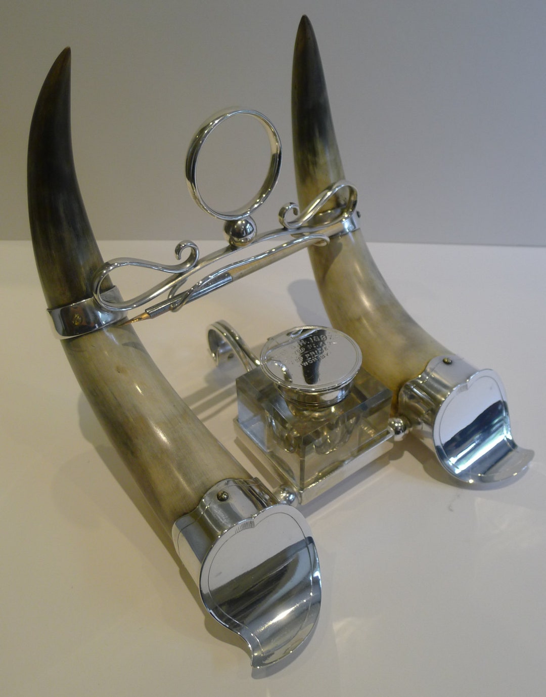 Handsome Antique Horn and Silver Plate Inkwell Dated 1897 - Etsy