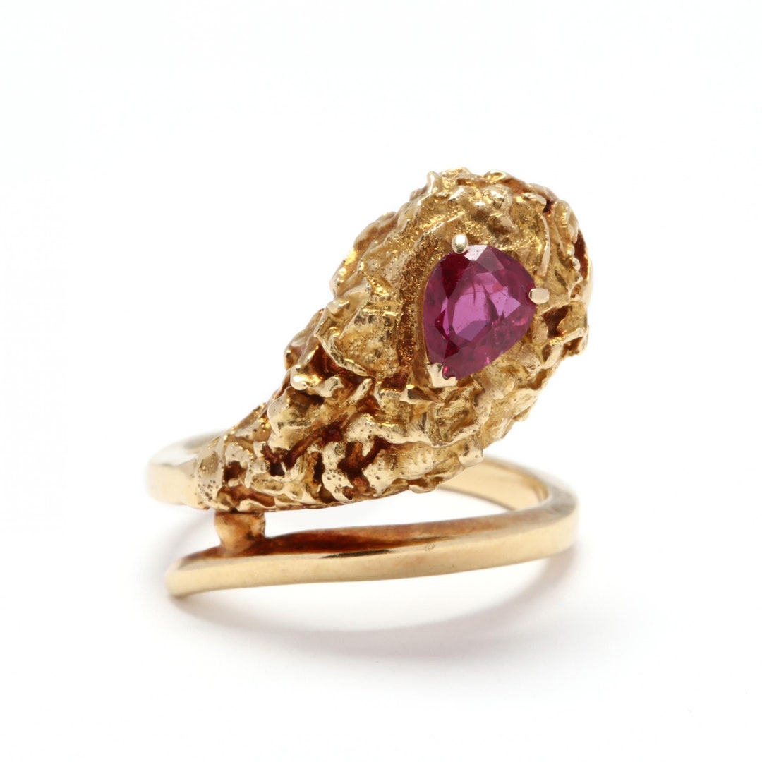 Estate Ruby Ring Vintage 18K Solid Yellow Gold Natural Ruby Size 4.5 ...