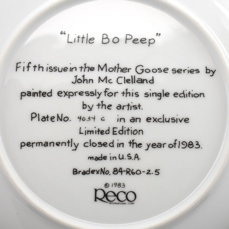 Estate Reco Plate Little Bo Peep Mother Goose Series by John | Etsy