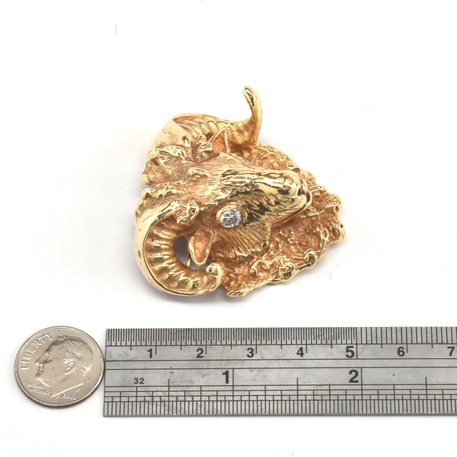 Estate Ram Pendant Vintage 14K Solid Yellow Gold Natural Diamonds ...