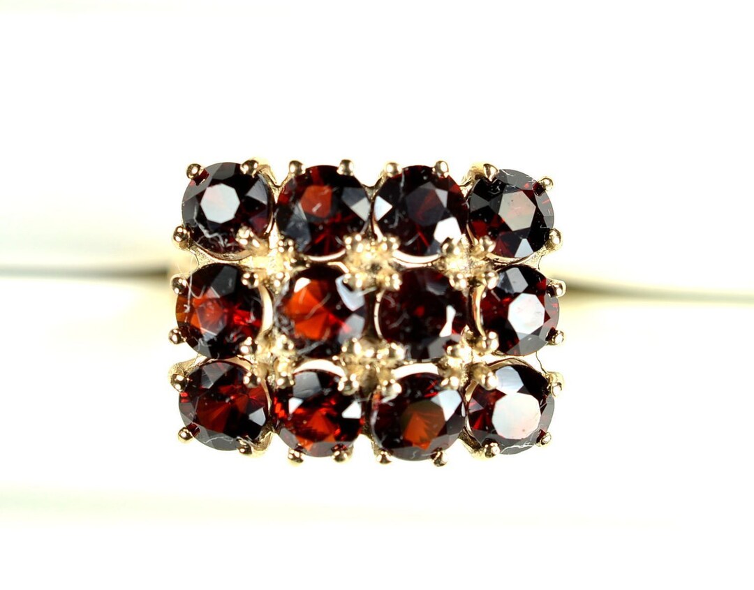 Estate Garnet Ring Vintage 14K Solid Yellow Gold Round Cut Natural ...