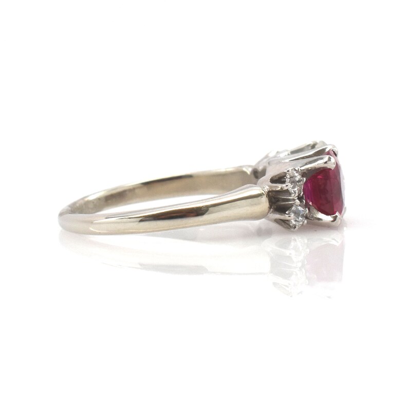 Estate Diamond Ruby Ring Vintage 14K Solid White Gold Natural - Etsy