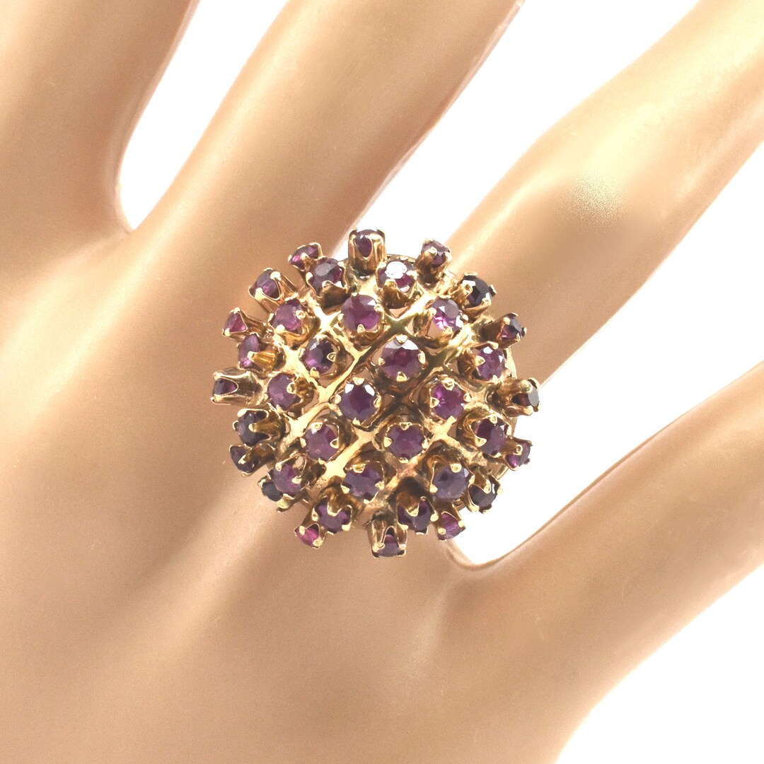 Estate Ruby Ring Vintage 14K Solid Yellow Gold Natural Round-cut Rubies ...