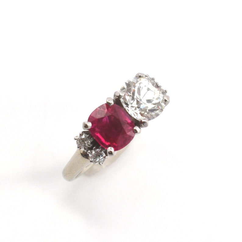 Estate Diamond Ruby Ring Vintage 14K Solid White Gold Natural - Etsy