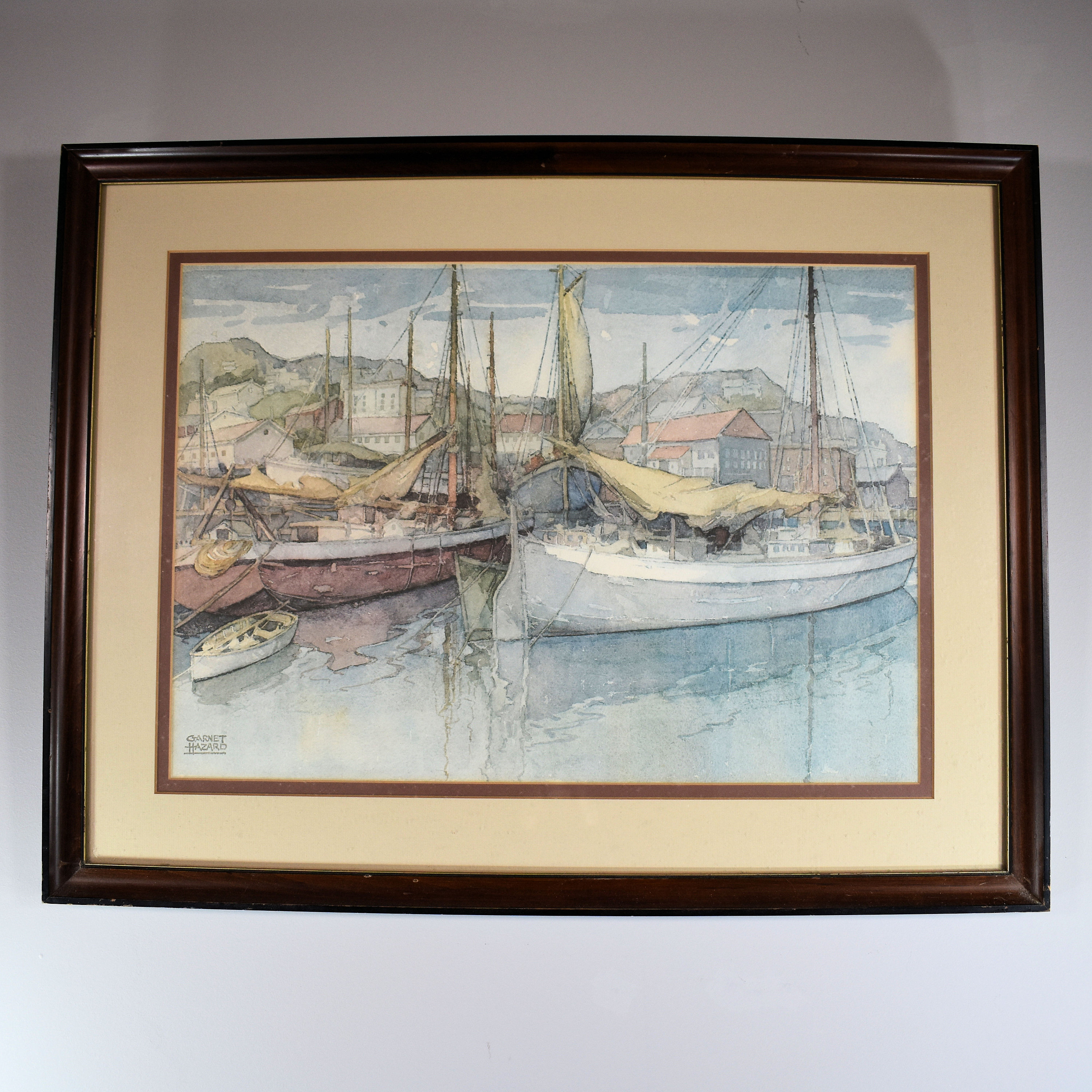 Vintage Watercolor Print Harbor Scene With Boats by Artist - Etsy
