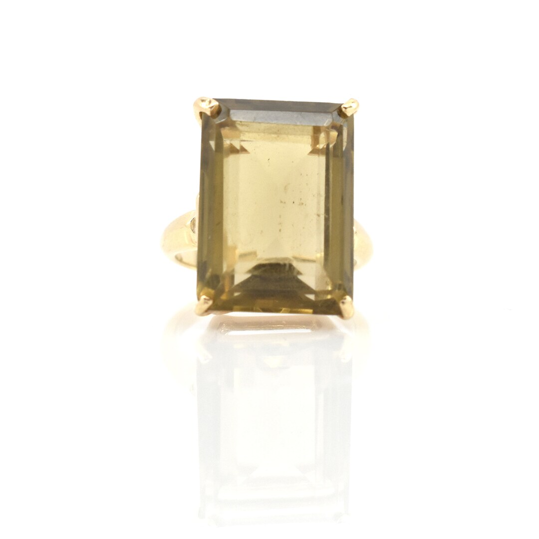 Estate Quartz Ring Vintage 14K Solid Yellow Gold Natural Smoky Quartz ...