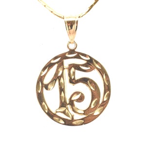 Estate Gold Pendant Vintage 14K Solid Yellow Gold Number 15 Quinceañera ...