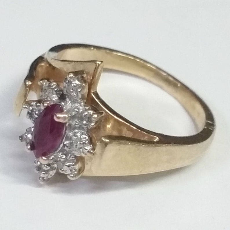 Estate 10K Yellow Gold Marquise Cut Ruby and Diamonds Ring .39 - Etsy