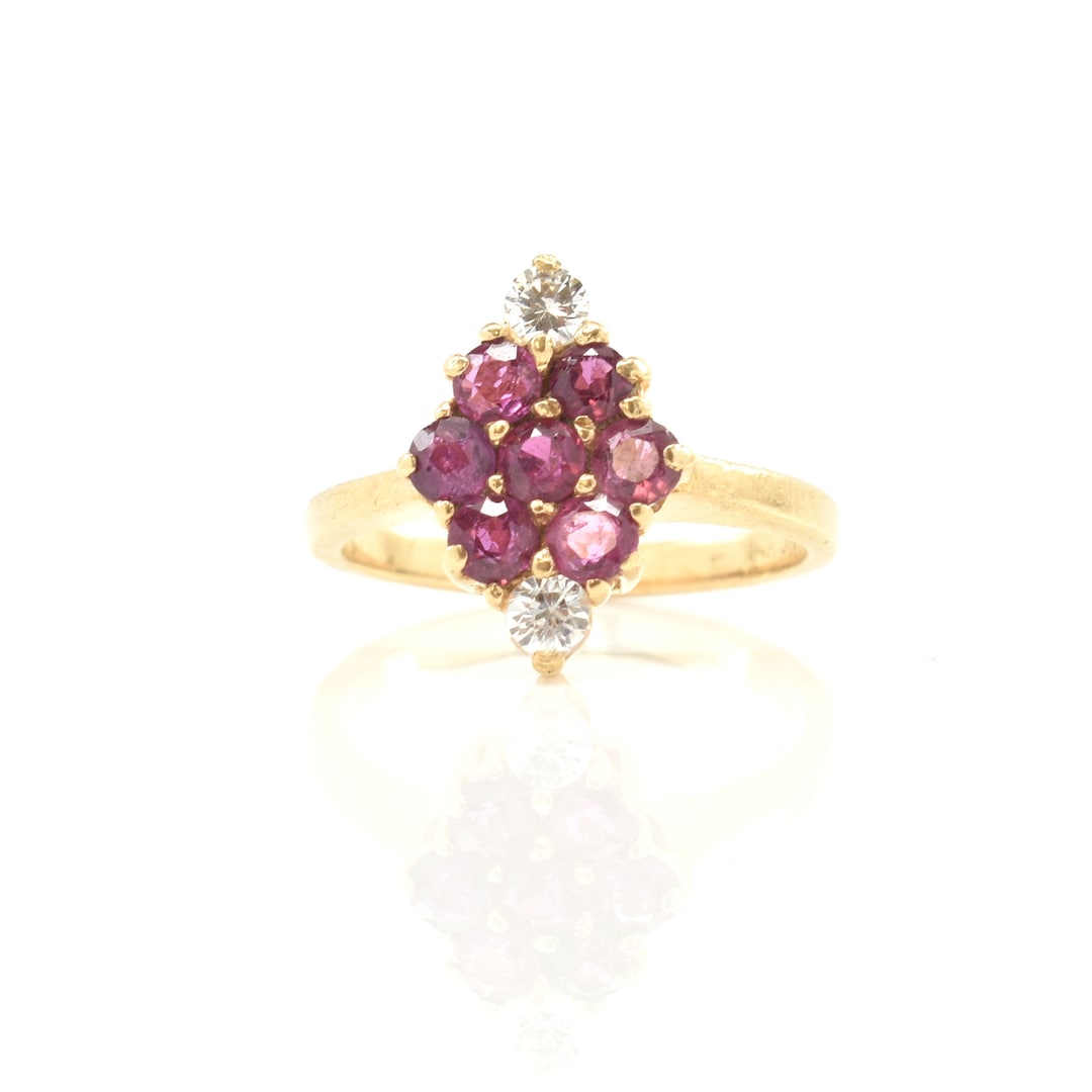 Estate Ruby Ring Vintage 14K Solid Yellow Gold Natural Rubies Cubic ...