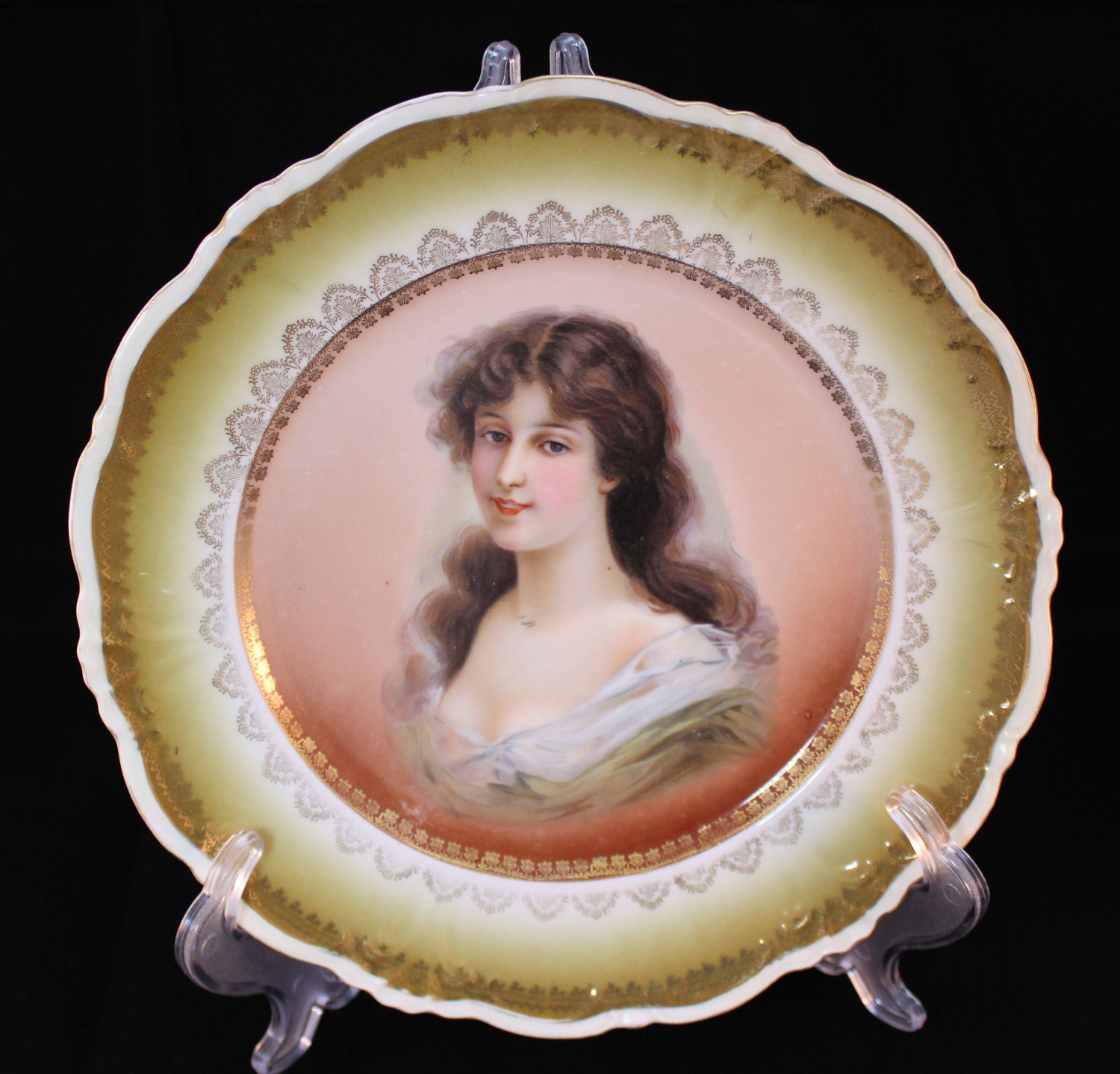 Vintage Austrian ELBOGEN Porcelain Portrait Plate 1910-1935 Gilded Made ...