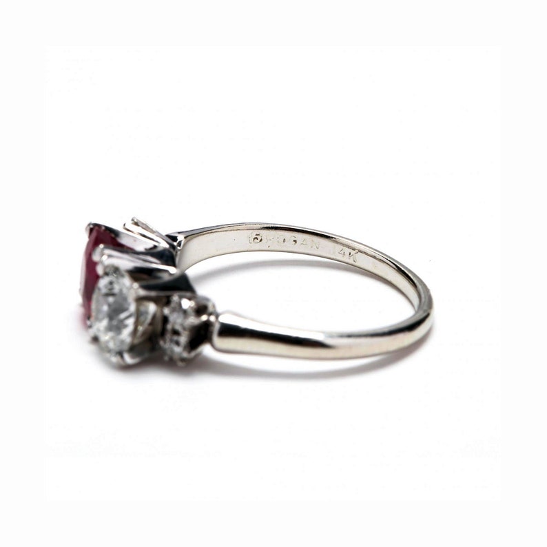 Estate Diamond Ruby Ring Vintage 14K Solid White Gold Natural - Etsy