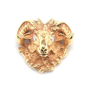 Estate Ram Pendant Vintage 14K Solid Yellow Gold Natural Diamonds ...