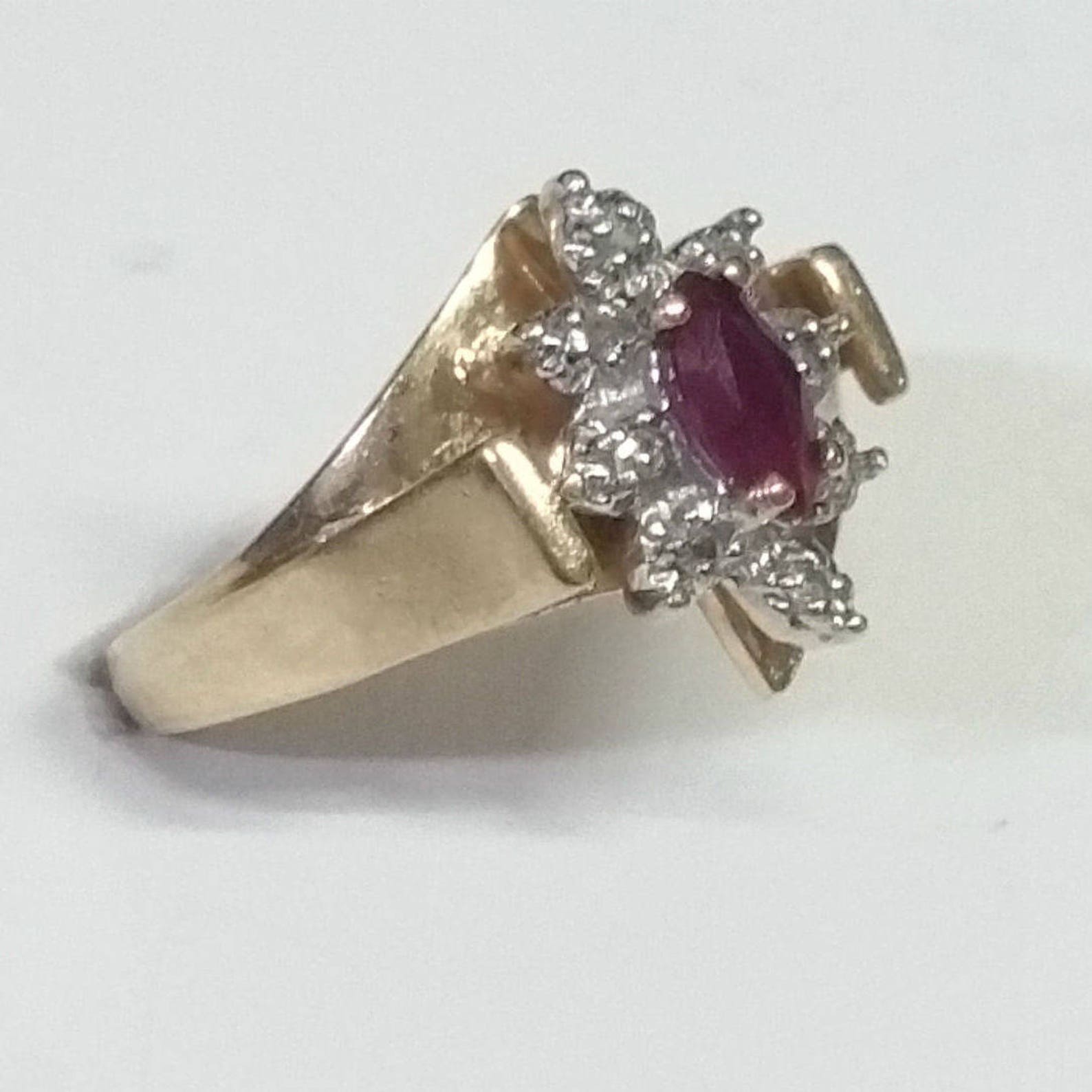 Estate 10K Yellow Gold Marquise Cut Ruby and Diamonds Ring .39 - Etsy