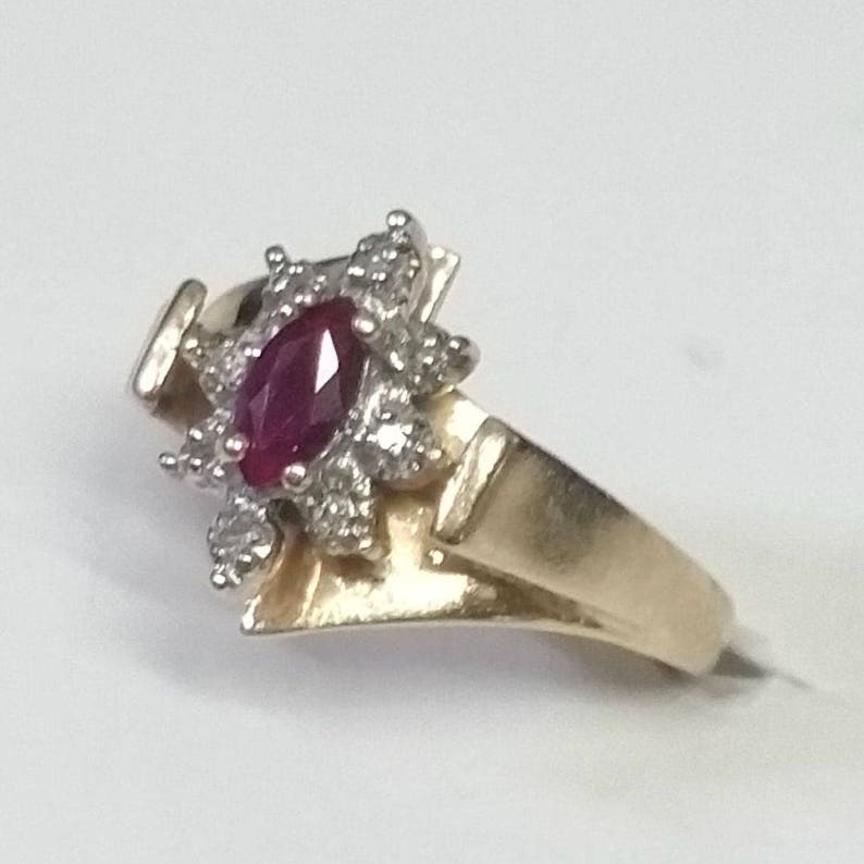 Estate 10K Yellow Gold Marquise Cut Ruby and Diamonds Ring .39 - Etsy
