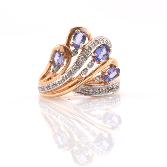 14K Solid Yellow Gold Natural Tanzanite Diamonds Ring… - Gem