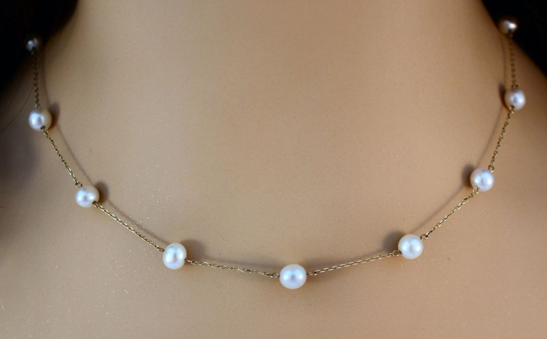 Estate Pearl Necklace Vintage 10K Solid Yellow Gold 6 MM Pearls Rolo ...