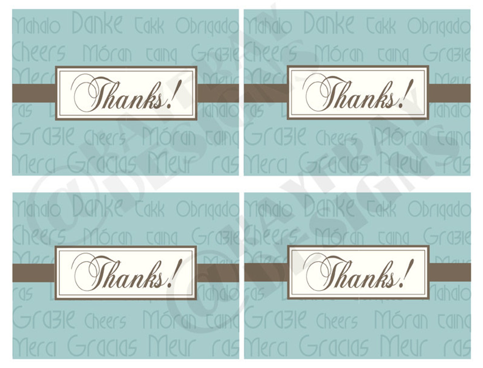 Printable Teal Thank You Card: Multi-language Design (digital Download ...