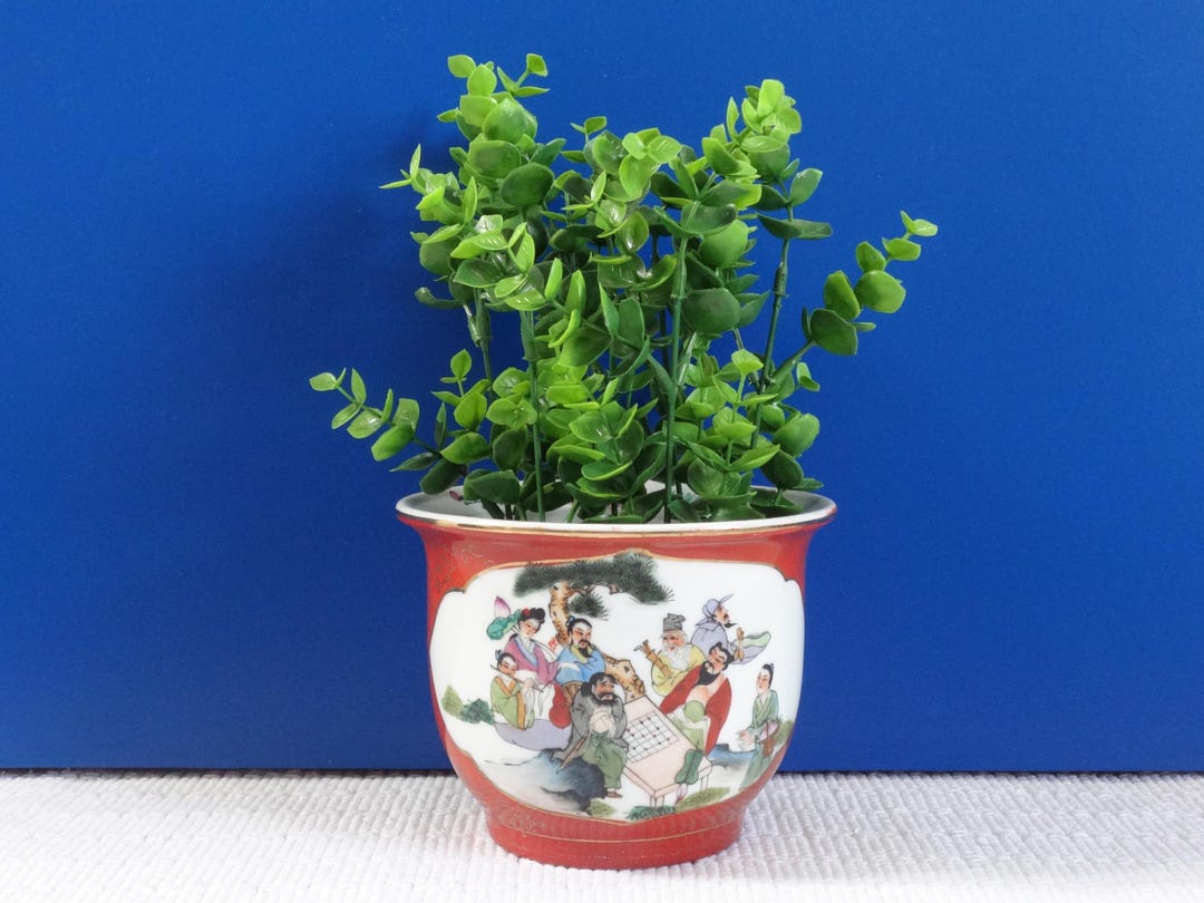 Vintage Chinese Porcelain Planter Plant Pot Garden Scene - Etsy