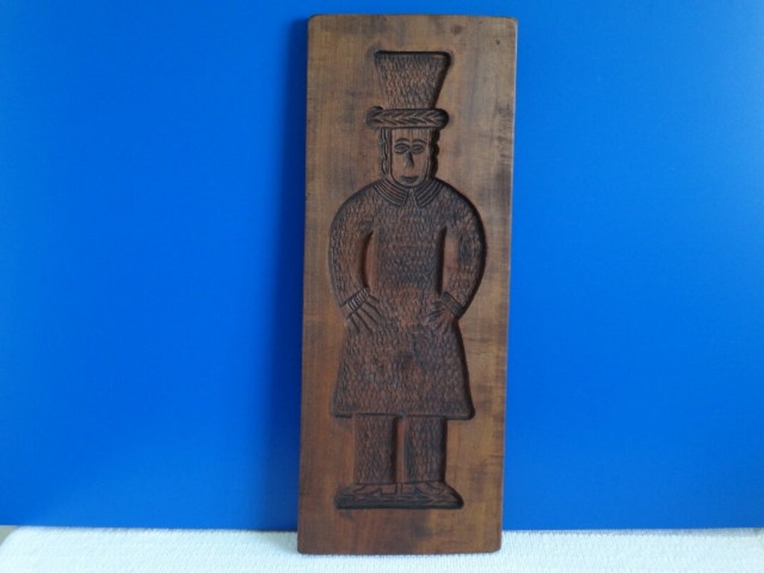 Very Large Wooden Gingerbread Mould Man with Top Hat Hand Carved Folk ...
