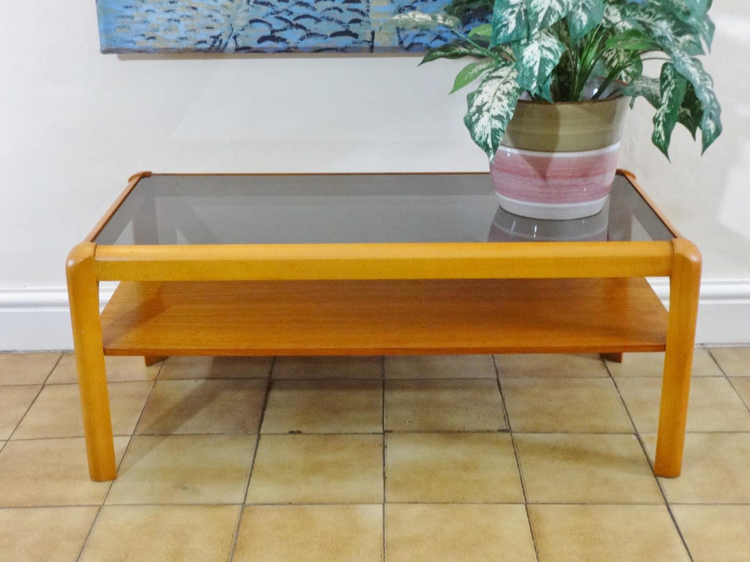 Mid Century Teak Wooden Myers Coffee Table With Smoke Coloured Glass ...
