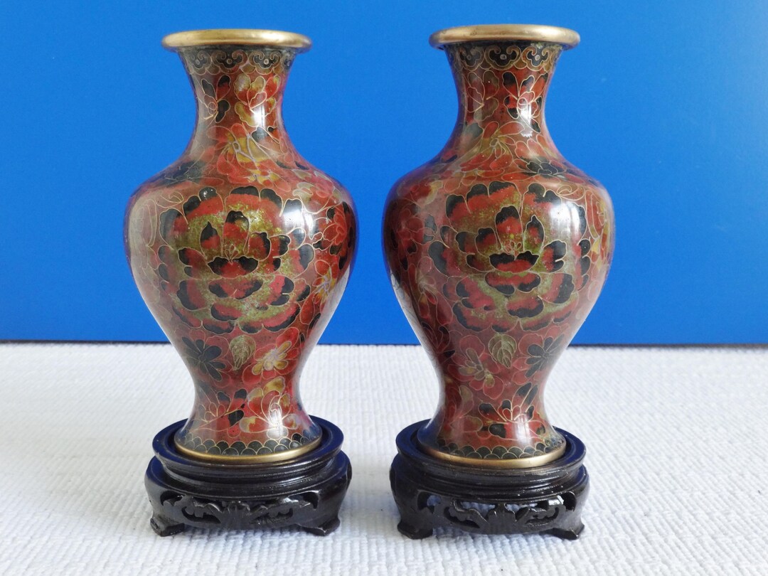 Vintage Jingfa Pair of Chinese Cloisonne Enamel Vases - Etsy