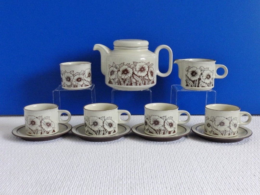 Hornsea Pottery Cornrose Tea Set , Teapot, 4 Cups and Saucers, Milk Jug ...