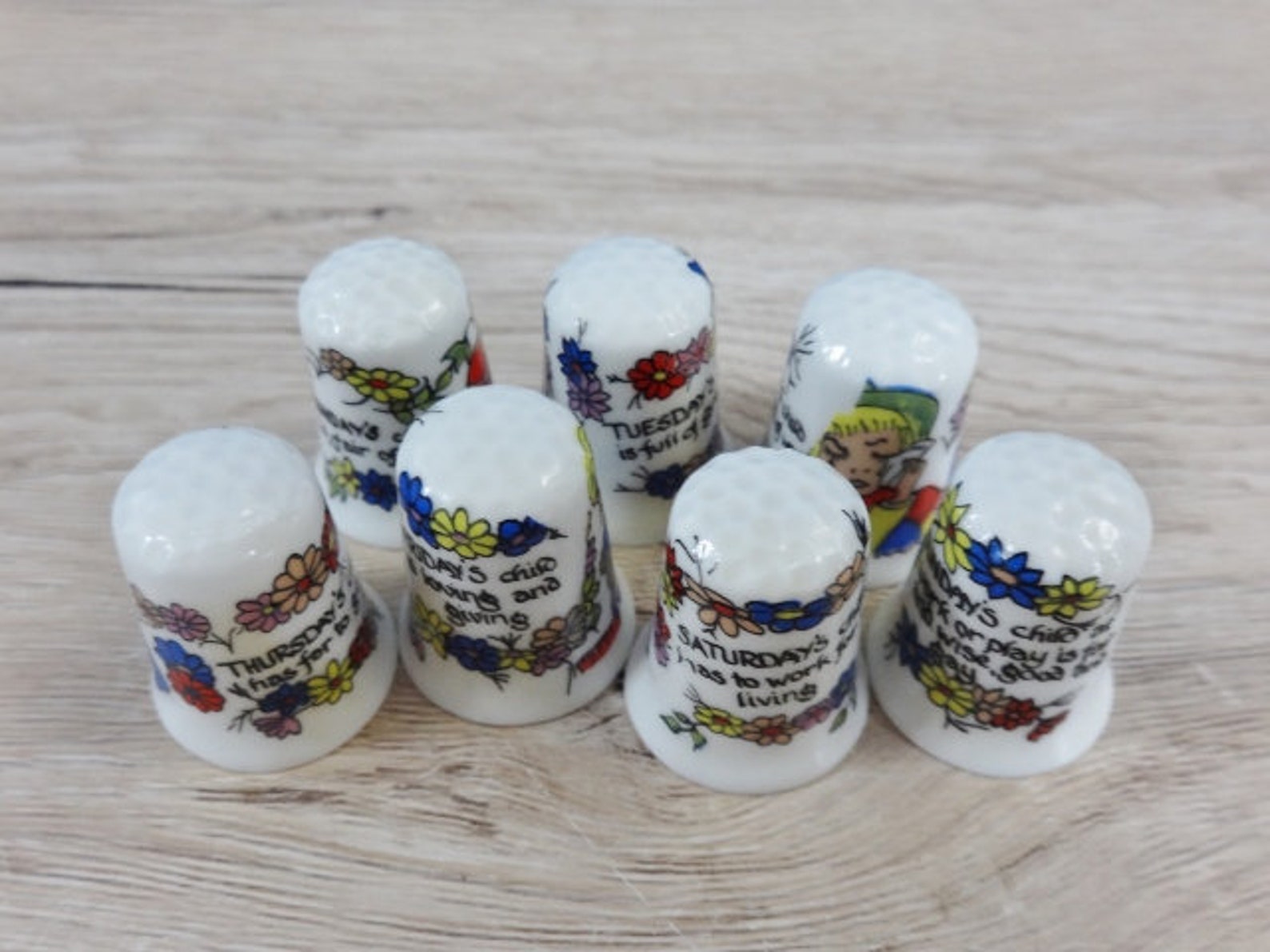 Days of the Week Child Sayings Thimble Collection Set of 7 - Etsy