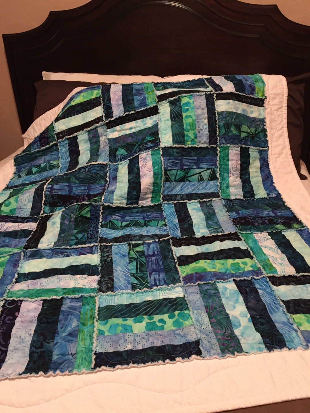 Blue Rag Quilt, Bed Quilt, Jelly Roll Quilt, Baby Quilt, Crib Quilt ...