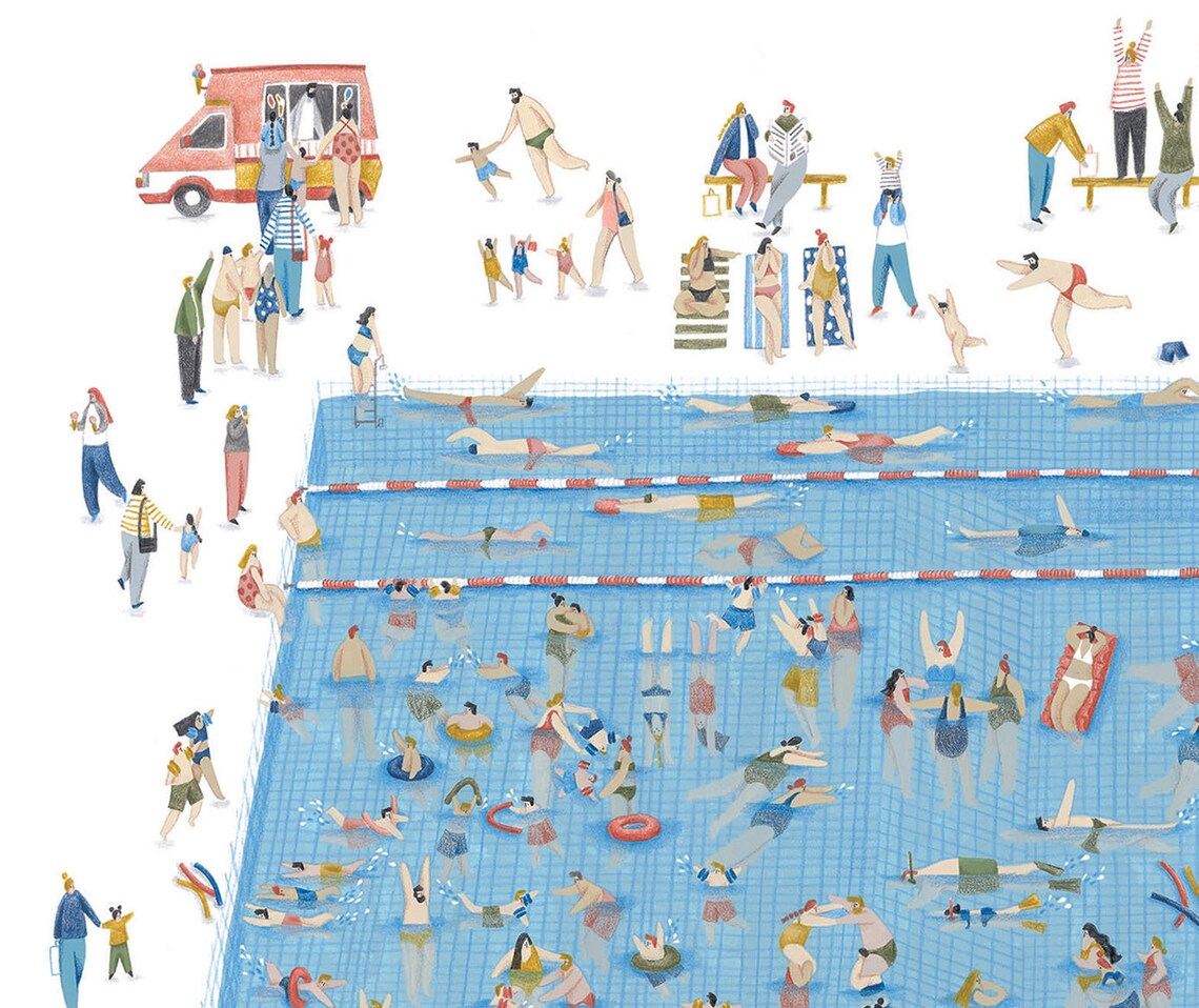 A3 Print, Art Prints, Artwork, Decor, Wall Art, Illustration, Swimming ...