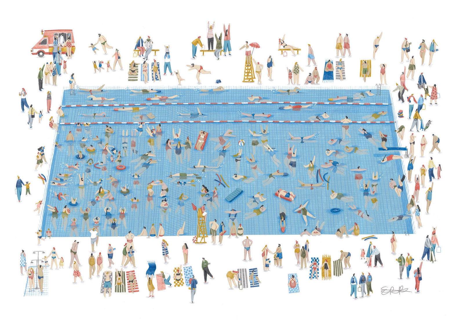 A3 Print, Art Prints, Artwork, Decor, Wall Art, Illustration, Swimming ...