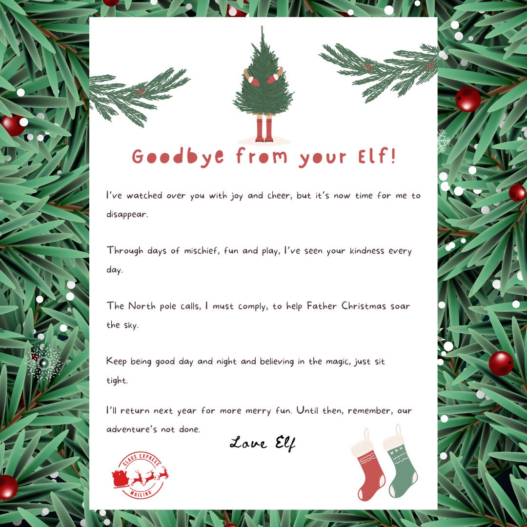 Elf Goodbye Letter, Goodbye Letter From Elf, Christmas Elf Letter to ...