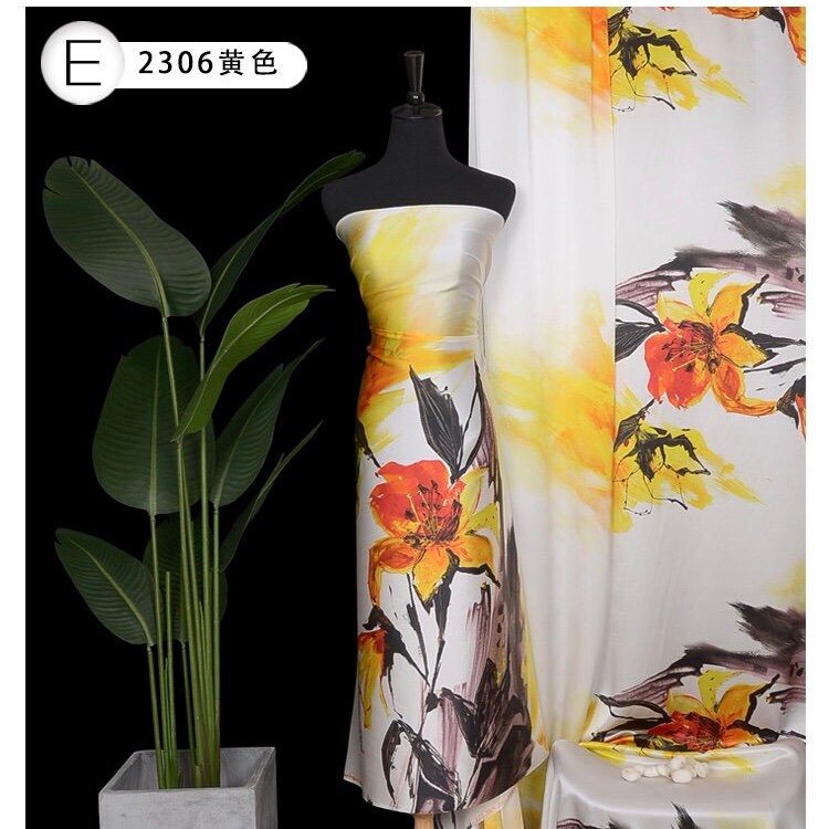 Luxury Large Big Floral Print 100% Pure Silk Satin Fabric - Etsy