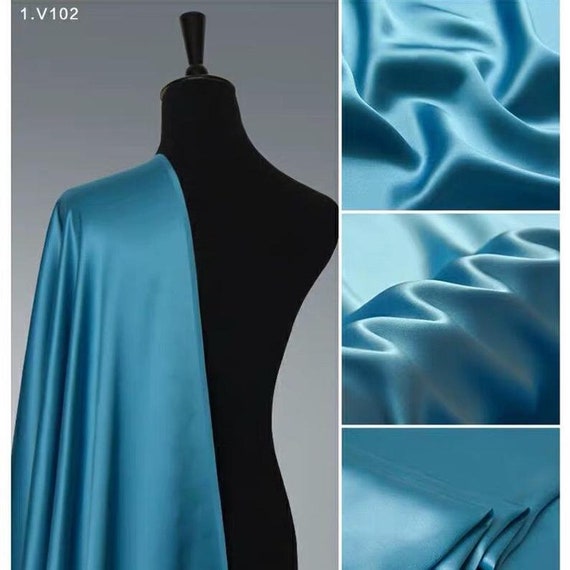 Cerulean Blue 19mm Silk Satin Fabric by the Yard or Meter100 | Etsy
