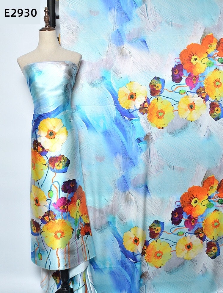 Uniquely Designed New Print Silk Satin Fabric,beautiful Hand Paint,for ...