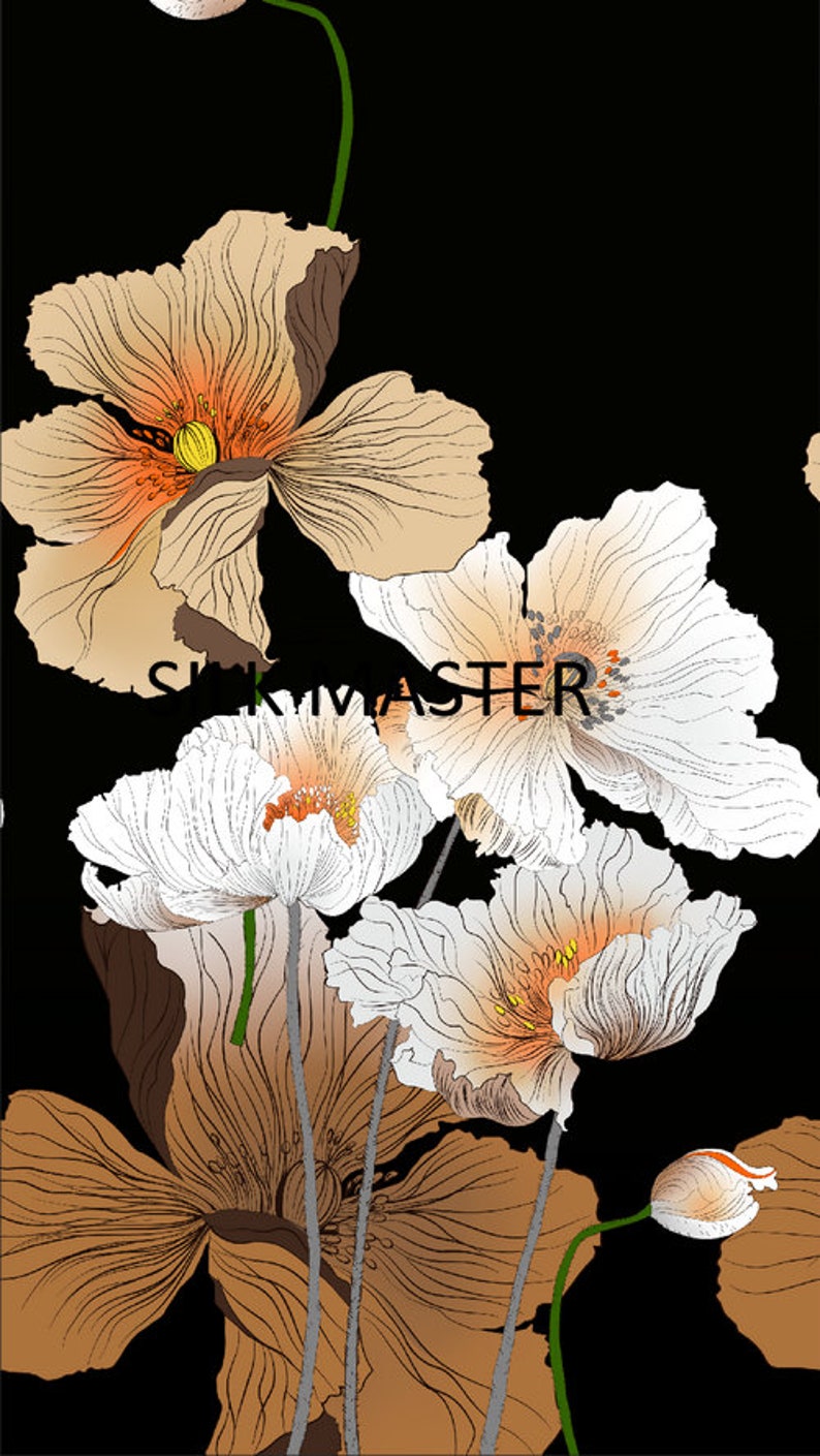 Large Big Floral Print 100% Pure Silk Satin Fabric by Hand - Etsy