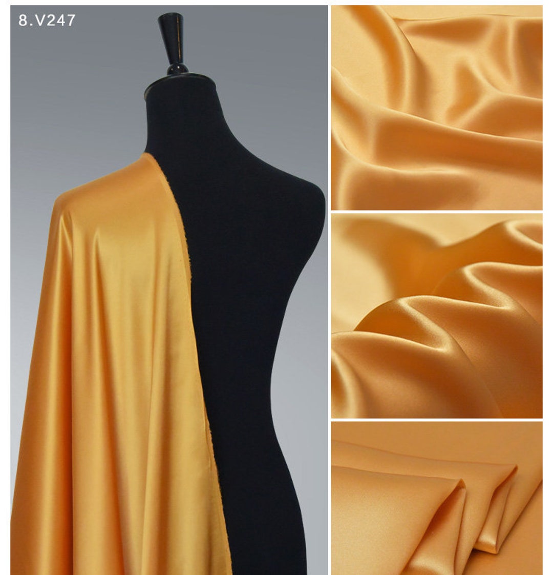 Bright Yellow Silk Satin Fabric tagliato a misura solida Fodera ...