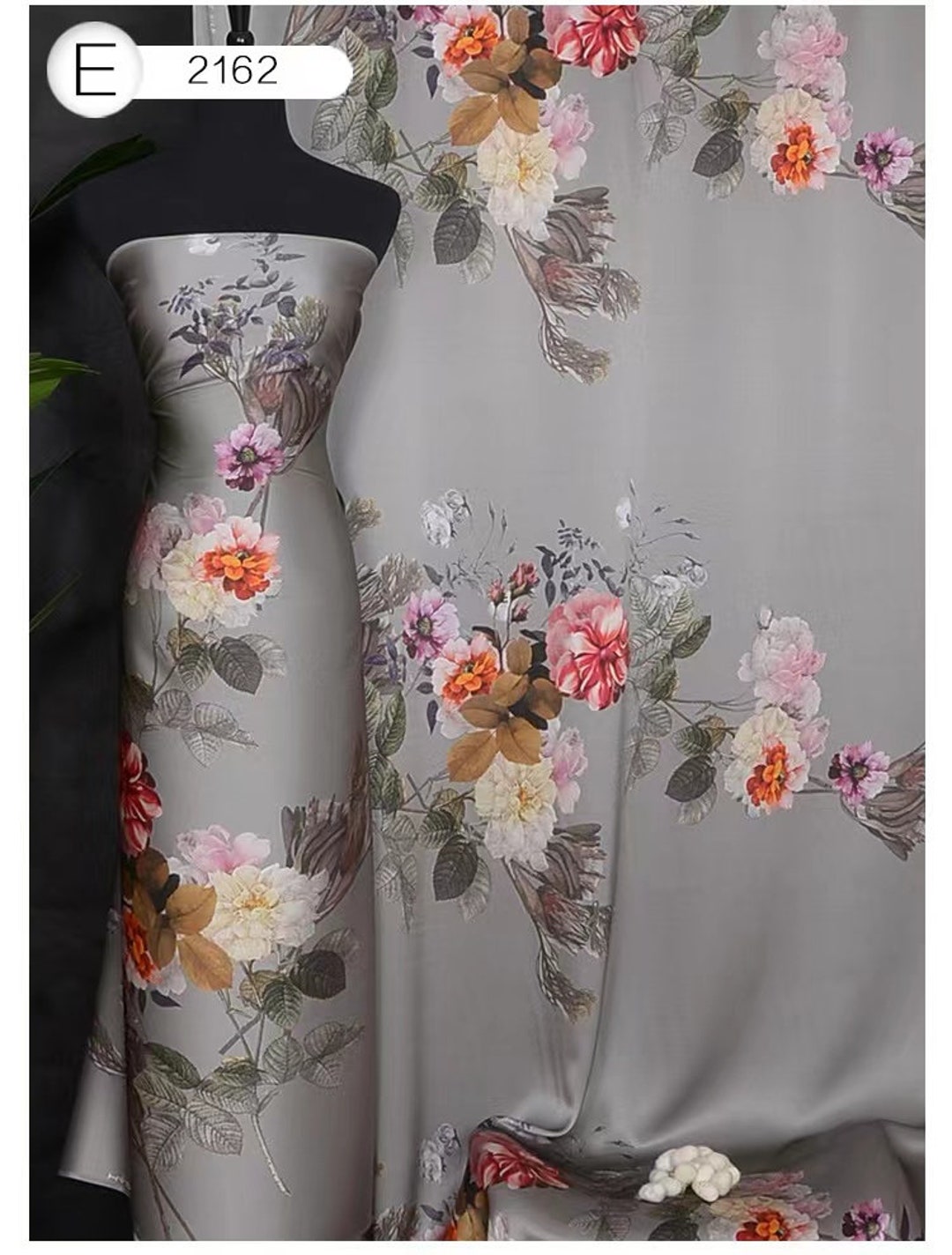 LUXURY Gorgeous Floral Design Printed Silk Satin Fabric,for Silk Kimono ...