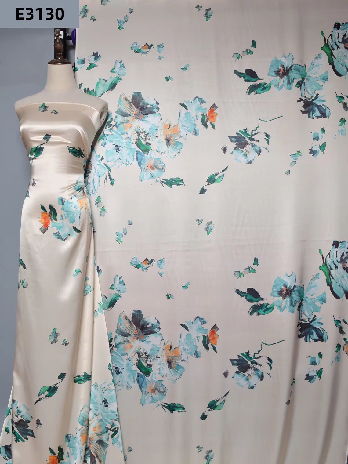 Mublerry Silk Satin Fabric,beautiful Abstract Hand Painted Small Floral ...