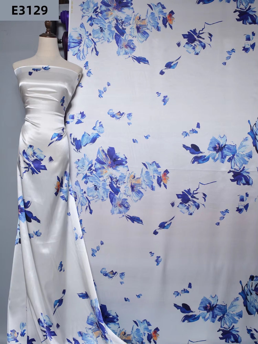 Mublerry Silk Satin Fabric,beautiful Abstract Hand Painted Small Floral ...