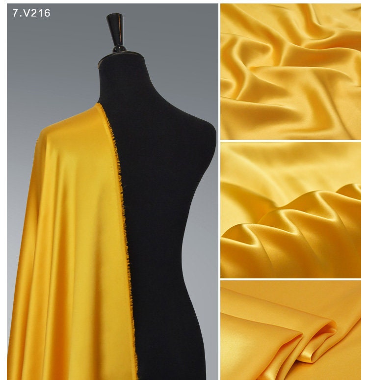 Golden Yellow Silk Satin Fabric by the Yard Solid Lining Perfect for ...