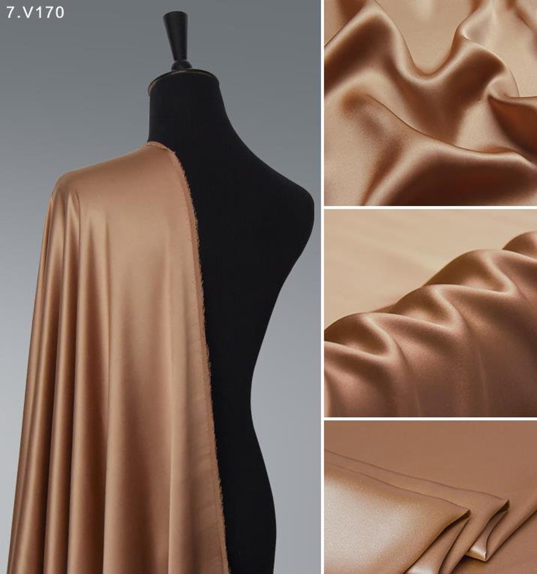 Brown Sugar Silk Satin Fabric by the Yard Designer Solid Lining Cloth ...